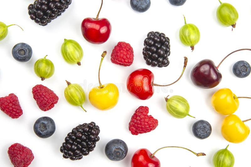 Assorted Fresh Different Berries on a White Background. Useful Vitamin ...