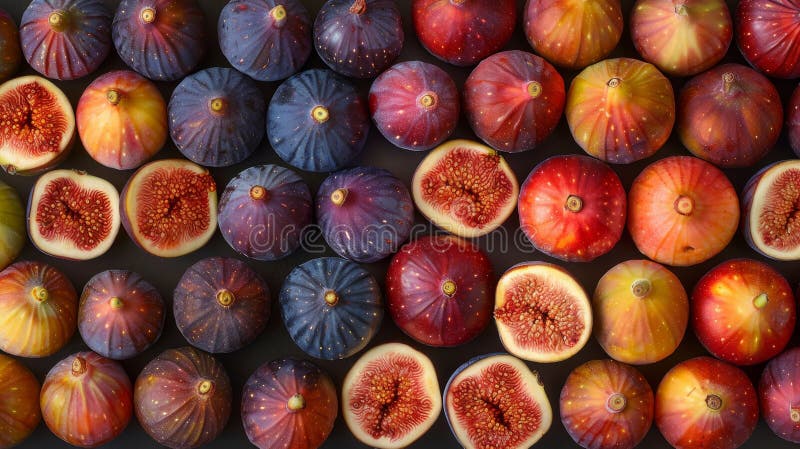Assorted Fresh Figs, Top View, Colorful Display of Whole and Halved ...