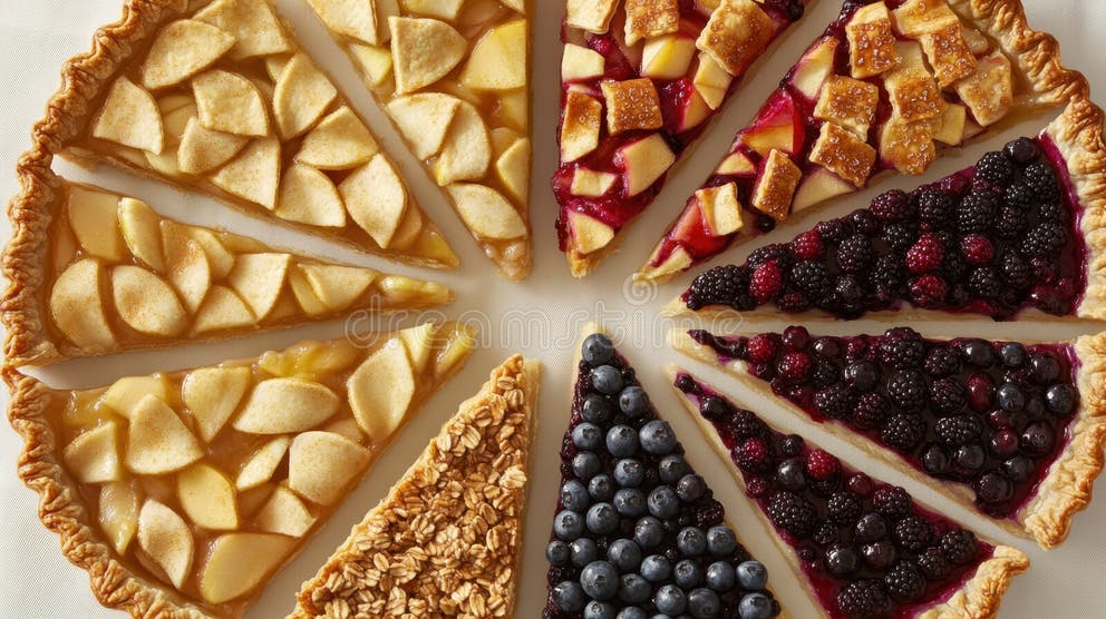 Assorted Fresh Fruit Pies Top View Display on Table Stock Image - Image ...
