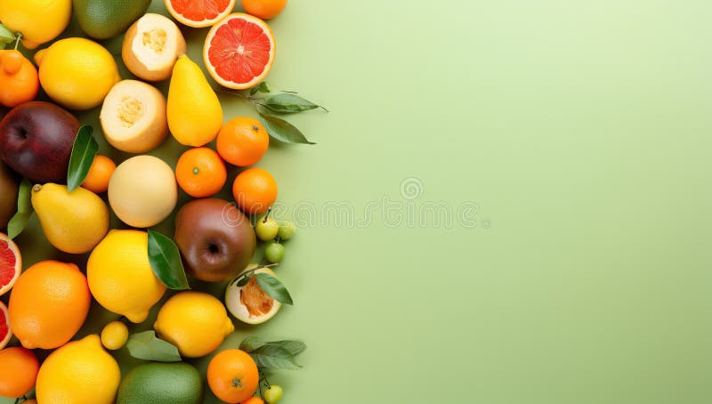Assorted Fresh Fruits on a Green Background Stock Illustration ...
