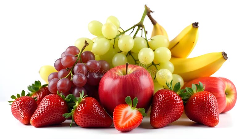 Assorted Fresh Fruits Isolated on Pure White Background Stock ...