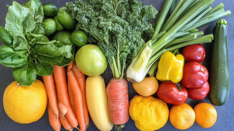 Assorted Fresh Fruits and Vegetables on Display Stock Illustration ...