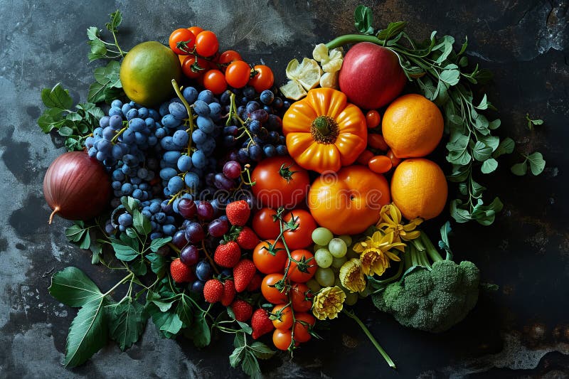 Assorted Fresh Fruits and Vegetables on Table. Stock Photo - Image of ...