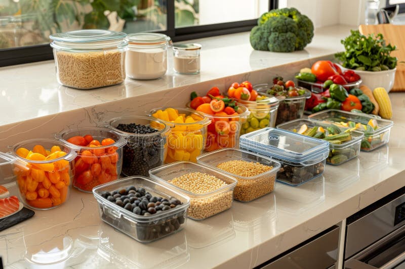 Assorted Fresh Ingredients on Kitchen Countertop Stock Illustration ...
