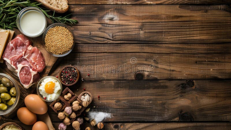 Assorted Fresh Ingredients on a Rustic Wooden Table with Copy Space ...