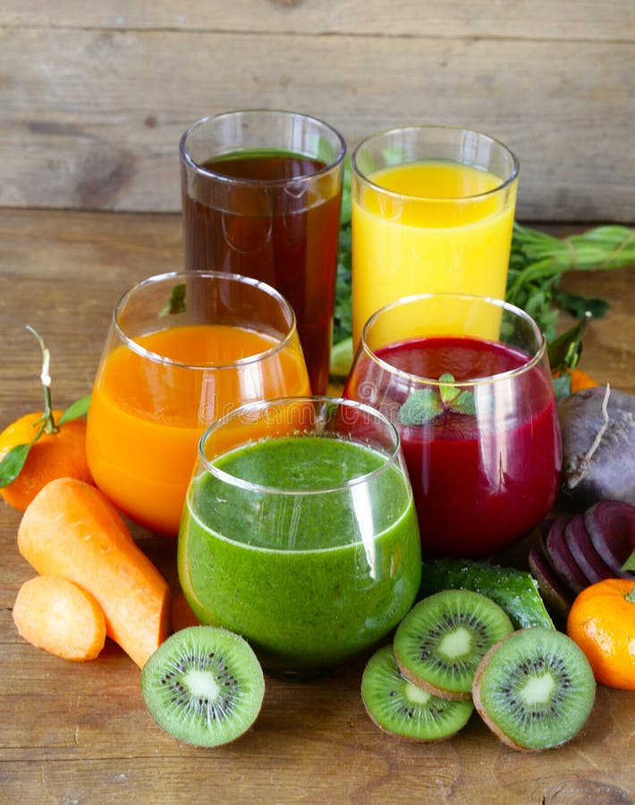 Assorted Fresh Juices from Fruits Vegetables Stock Photo - Image of ...