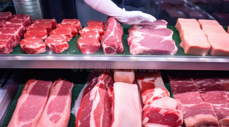 Assorted Fresh Meat Cuts on Display Stock Photo - Image of assortment ...
