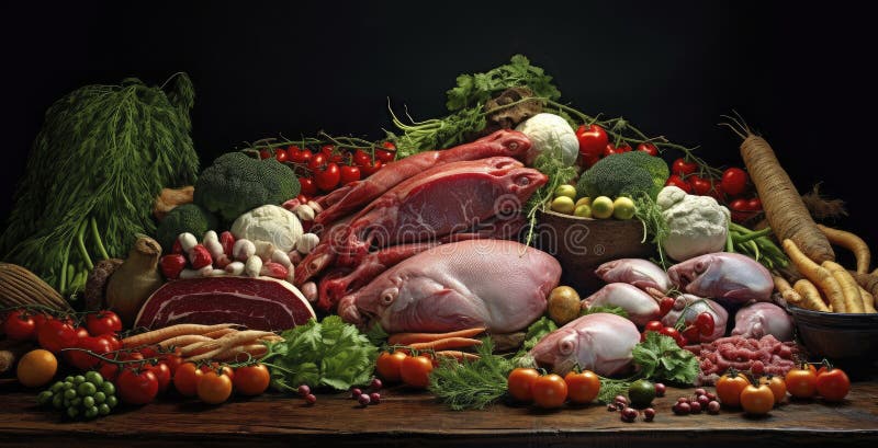 Assorted Fresh Meat and Vegetables on a Rustic Board. Stock Image ...