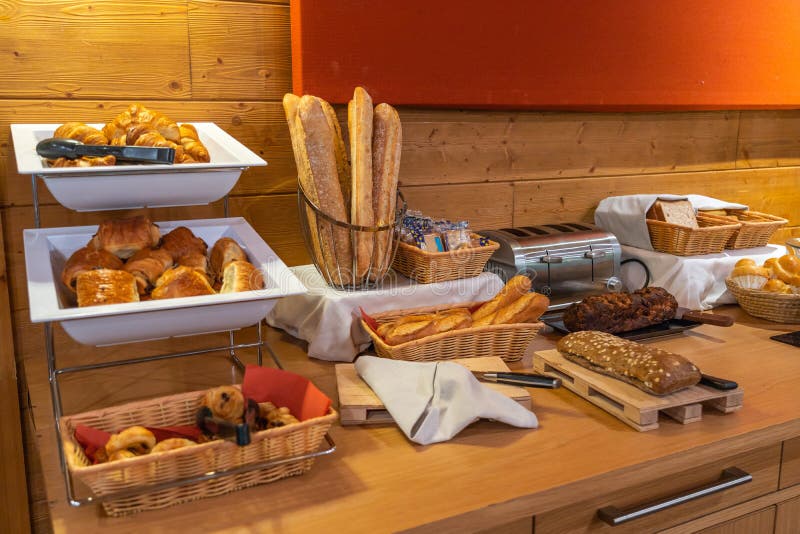 Assorted Fresh Pastry on Table in Breakfast Buffet in Hotel Stock Photo ...