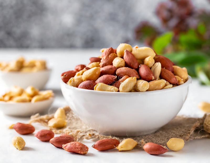 Assorted Fresh Peanuts in a White Bowl on a Textured Surface Stock ...