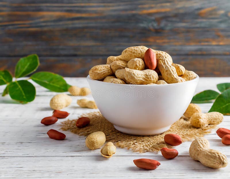 Assorted Fresh Peanuts in a White Bowl on a Textured Surface Stock ...