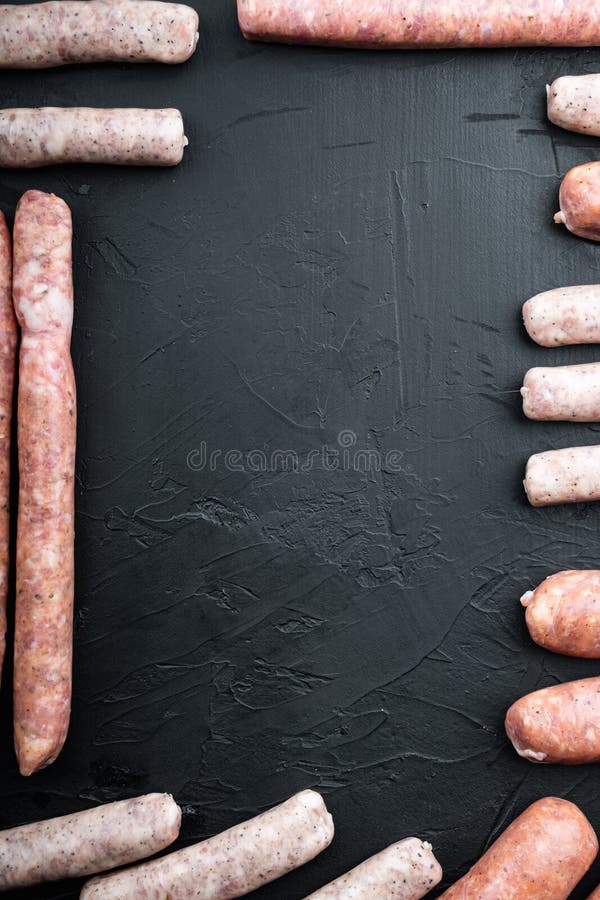 Assorted Fresh Raw Pork, Beef and Chicken Sausages, Frame Concept, Top ...