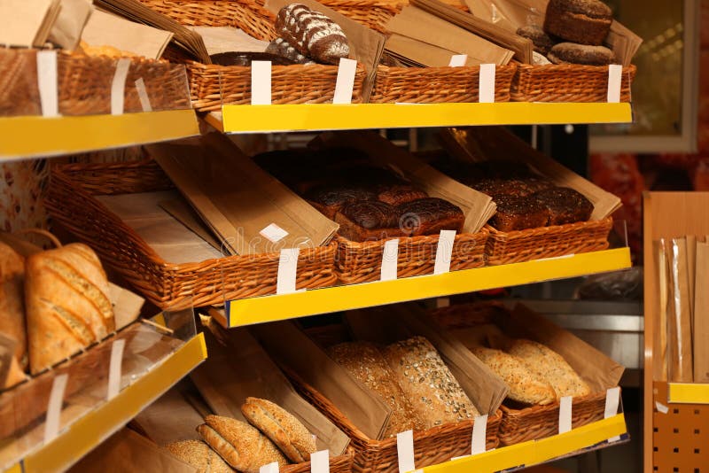 Assorted Fresh Tasty Bread in Shop Stock Image - Image of cook, baskets ...