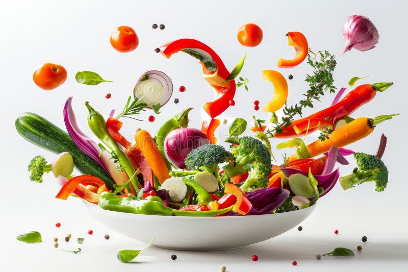 Assorted Fresh Vegetables Floating, Falling Gracefully in Mid Air on ...