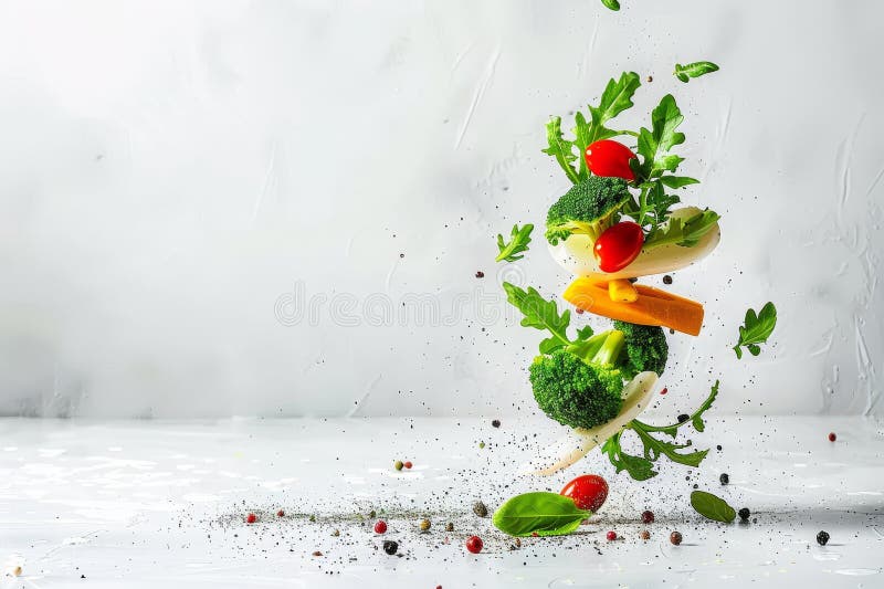 Assorted Fresh Vegetables Floating and Falling in Levitation on a White ...