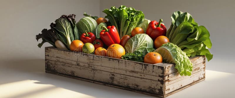 Assorted Fresh Vegetables and Fruits in Wooden Box. Stock Photo - Image ...
