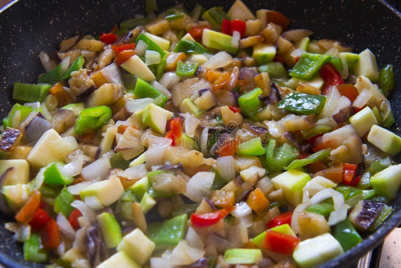 Assorted Fresh Vegetables in a Frying Pan. Vegetables Cooked on the ...