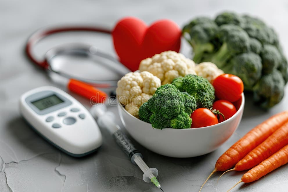 Assorted Fresh Vegetables with Medical Diabetes Tools Stock ...