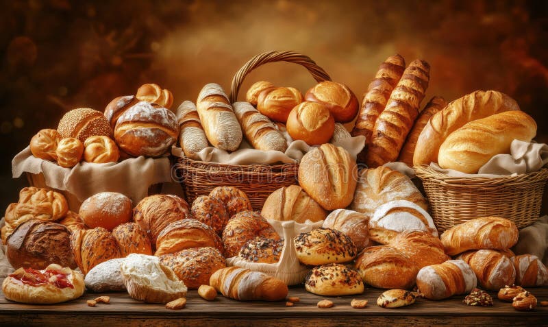 Assorted Freshly Baked Bread Display Various Types Textures Stock ...