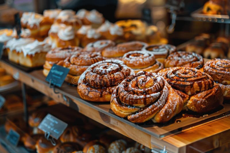Delectable Bakery Assortment on Display Stock Image - Image of rolls ...