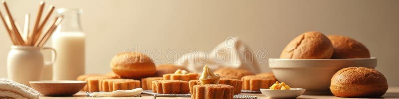 Assorted Freshly Baked Goods on Rustic Table Stock Image - Image of ...