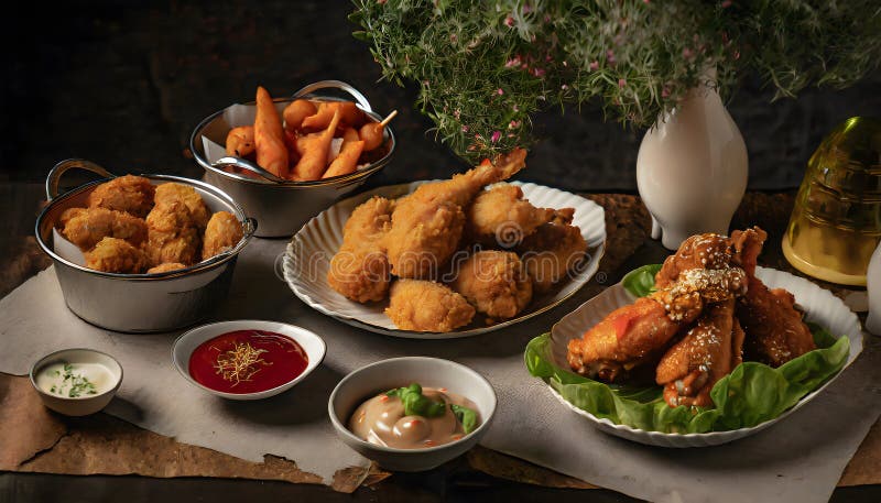 Assorted Fried Chicken, Food Photography Stock Illustration ...