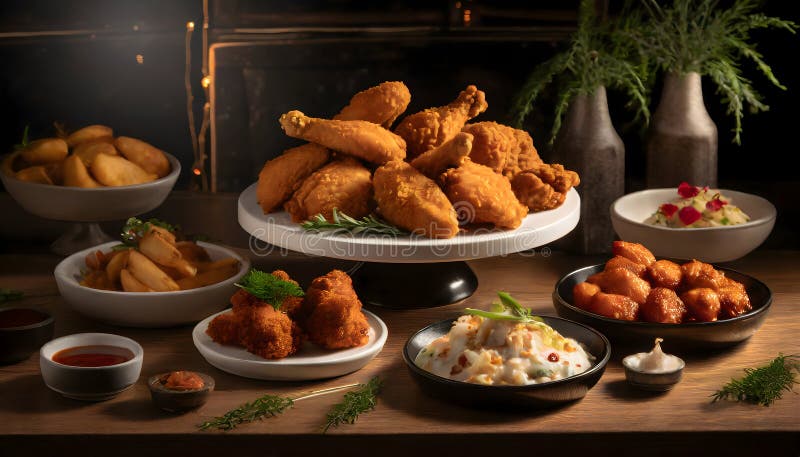 Assorted Fried Chicken, Food Photography Stock Illustration ...