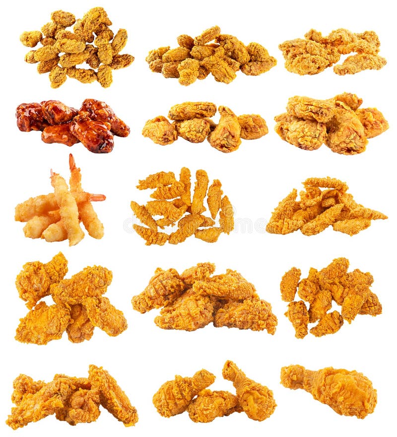 Assorted Fried Chicken and Tempura Shrimp Collage Stock Photo - Image ...