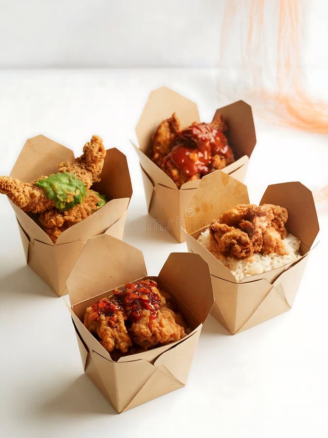 Assorted Fried Chicken Varieties in Takeout Boxes Stock Illustration - Illustration of crispy ...