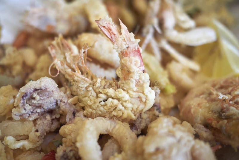 Assorted fried seafood stock image. Image of cooking - 109252791