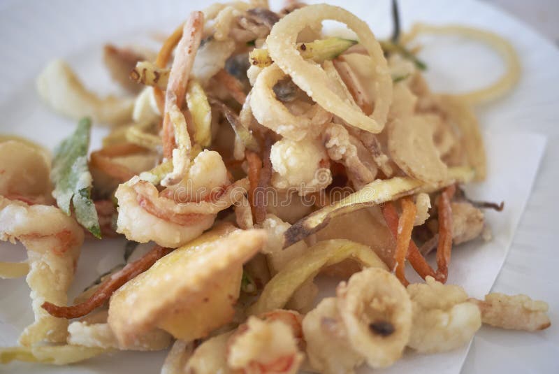 Assorted fried seafood stock photo. Image of dinner - 121744164
