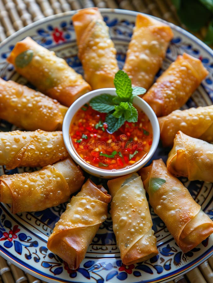 Assorted Fried Spring Rolls on Ceramic Plate. Generative AI Stock ...