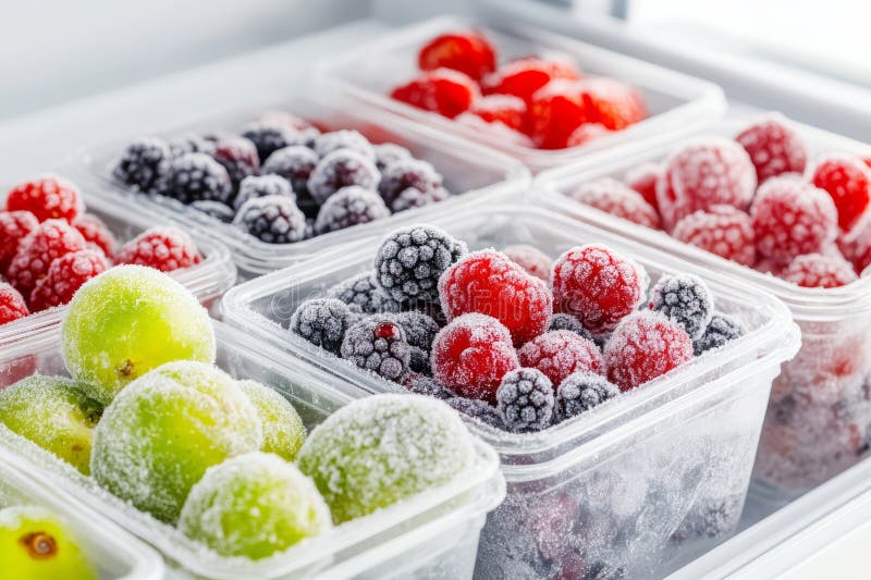 Assorted Frozen Berries in Plastic Containers for Healthy Snacking and ...