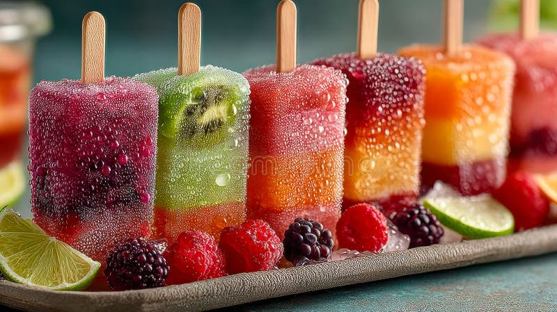 Assorted Frozen Fruit Popsicles with Kiwi, Raspberry, and Orange ...