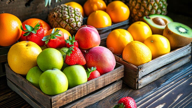 Assorted Fruit Boxes at the Market Stock Illustration - Illustration of ...
