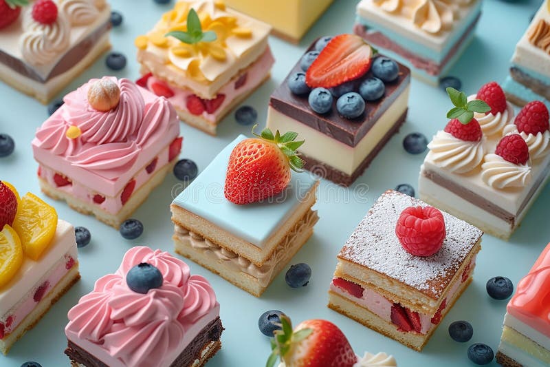 Assorted Fruit Cakes Background Top View Stock Illustration ...