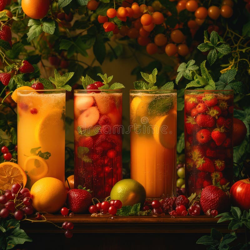 Assorted Fruit Juices Closeup Stock Illustration - Illustration of ...