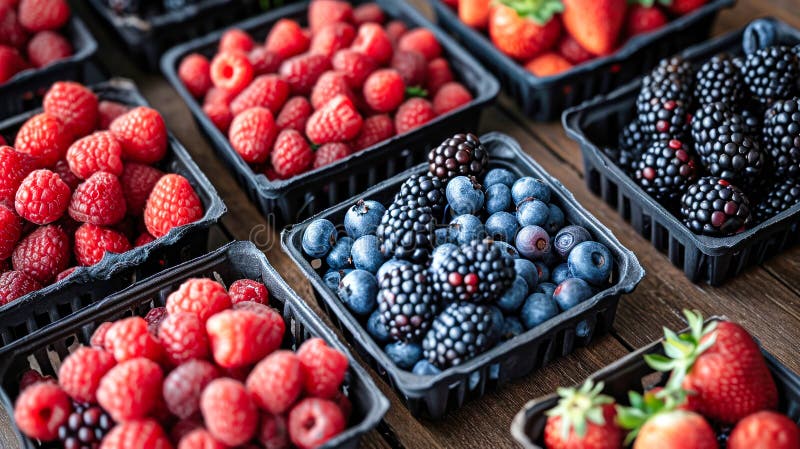 Assorted Fruit in Plastic Containers on Table Stock Illustration ...