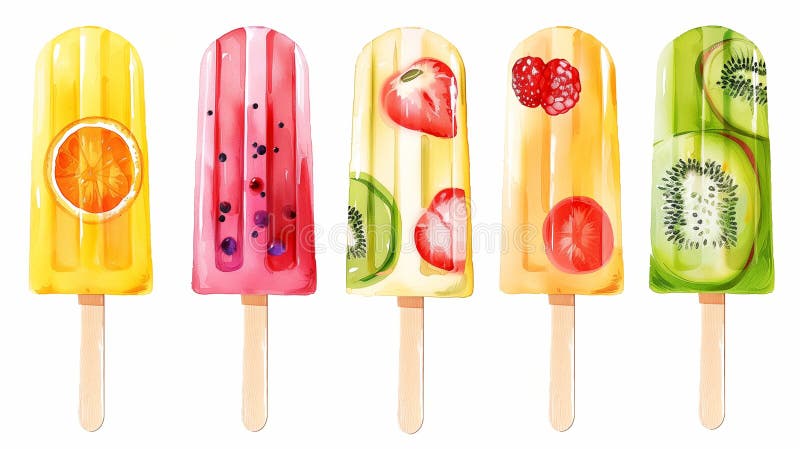 Assorted Fruit Popsicles Collection on Stick Stock Photo - Image of ...