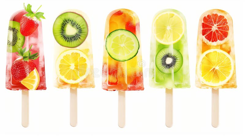 Assorted Fruit Popsicles Collection on Stick Stock Image - Image of ...