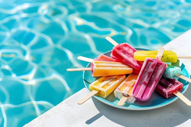 Assorted Fruit Popsicles by the Pool Stock Illustration - Illustration ...