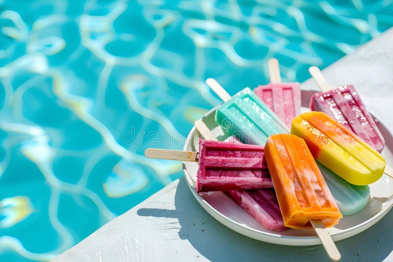 Assorted Fruit Popsicles by the Pool Stock Illustration - Illustration ...