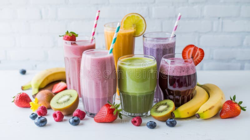 Assorted Fruit Smoothies Against a White Backdrop, Perfect for Vibrant ...