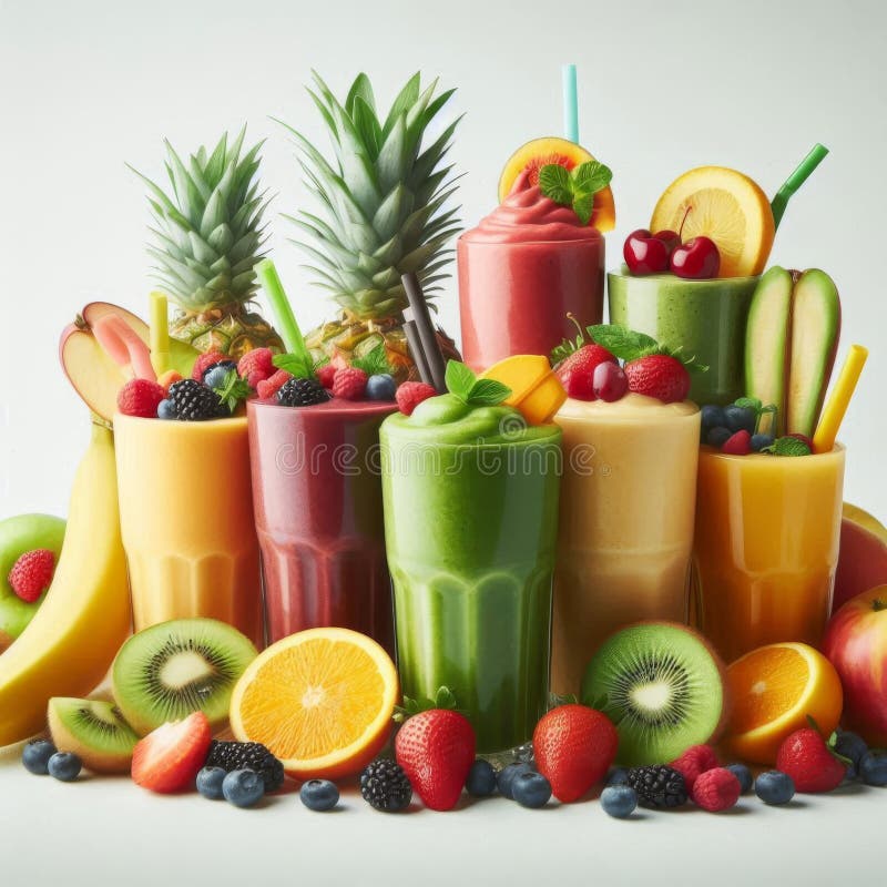 Assorted Fruit Smoothies Against a White Backdrop, Perfect for Vibrant ...