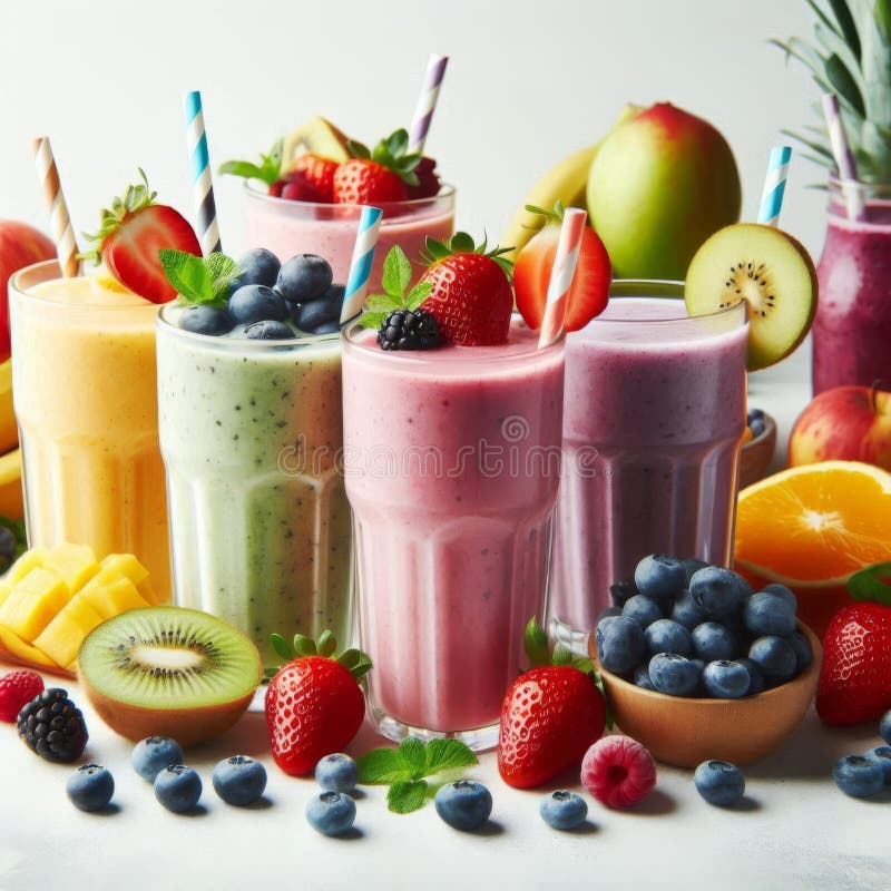 Assorted Fruit Smoothies Against a White Backdrop, Perfect for Vibrant ...