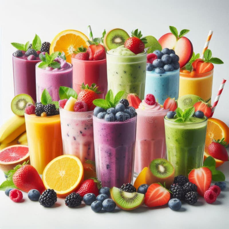 Assorted Fruit Smoothies Against a White Backdrop, Perfect for Vibrant ...