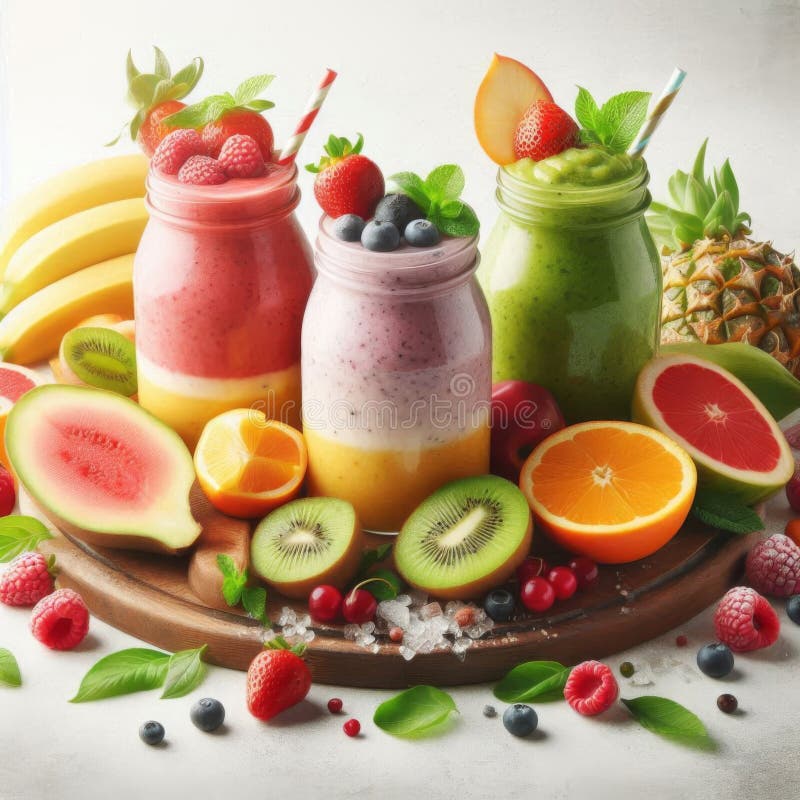 Assorted Fruit Smoothies Against a White Backdrop, Perfect for Vibrant ...
