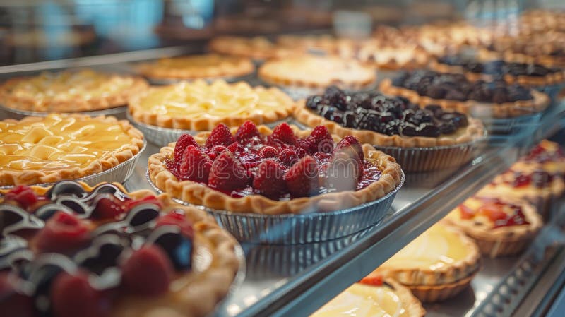 Assorted Fruit Tarts Displayed in a Bakery Showcase. Stock Image ...