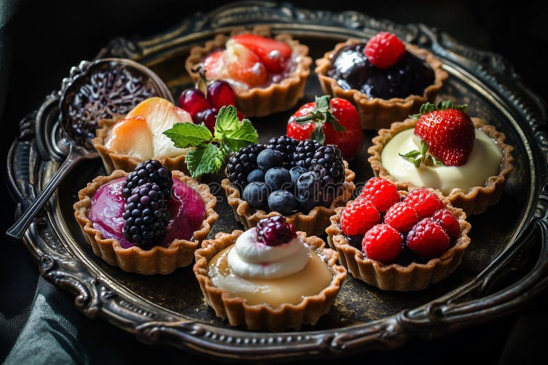 Assorted Fruit Tarts Elegantly Placed on a Table. Generative AI Stock ...