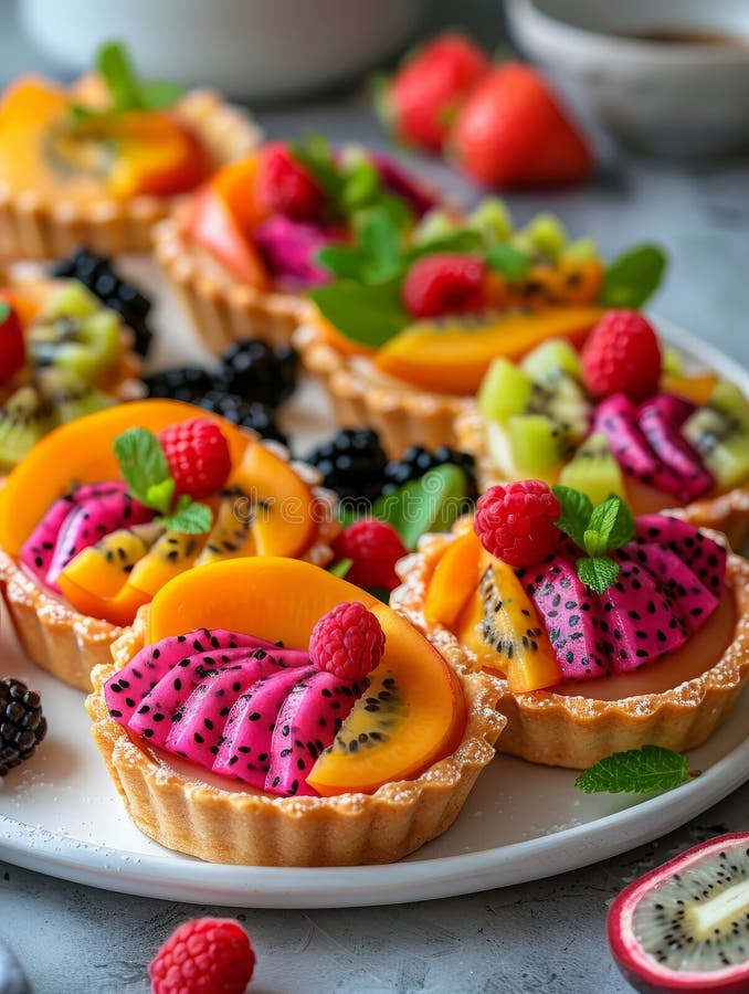Assorted Fruit Tarts Vibrant Fresh Fruits Plate Stock Photos - Free ...